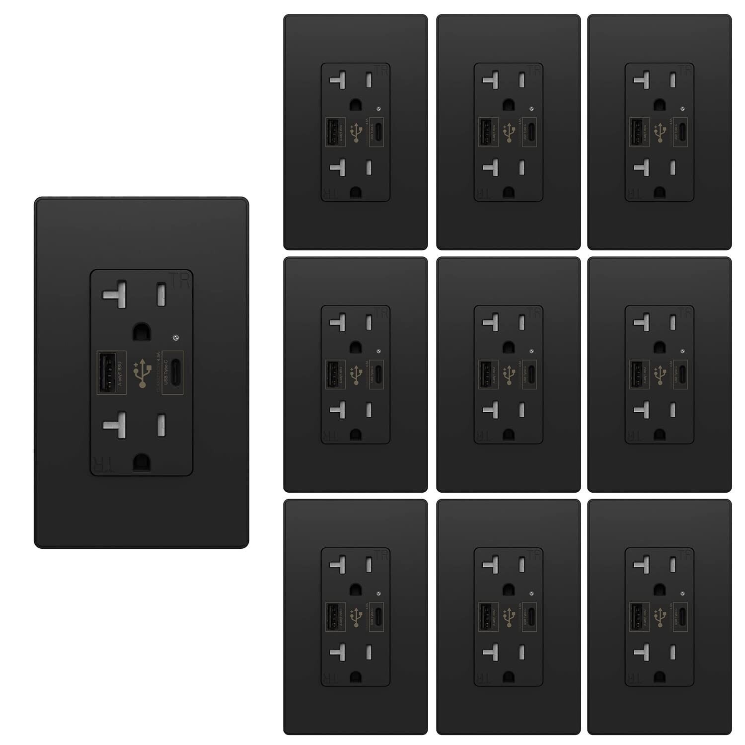 4.8A USB C Outlet UL Dual High Speed, Receptacle 20 Amp,125 Volt,Black ...