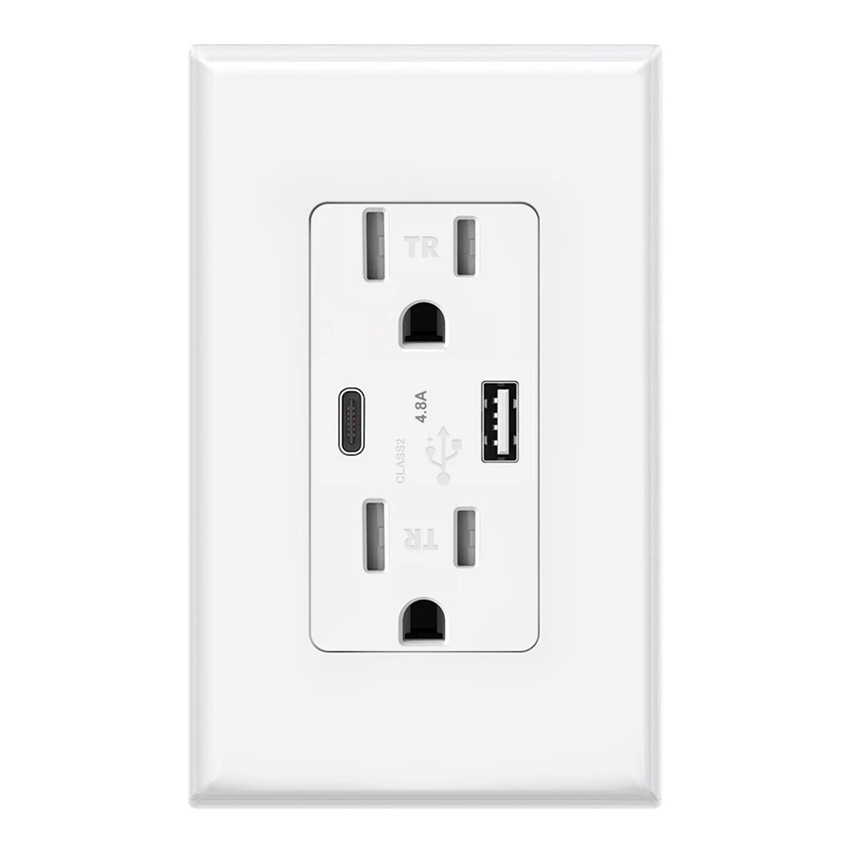 4.8A USB Type C Wall Outlet Duplex Receptacle 15 Amp, Tamper Resistant ...