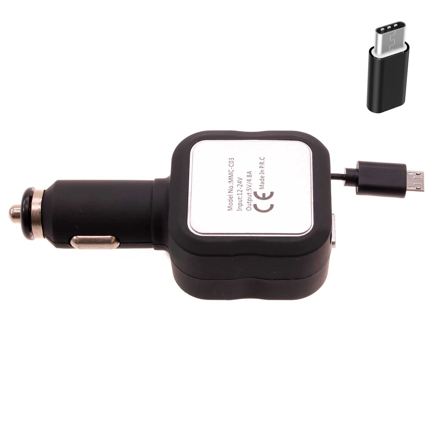 4.8Amp Retractable Car Charger for TCL 4X 5G, 40 X 5G/NxtPaper - 2-Port ...