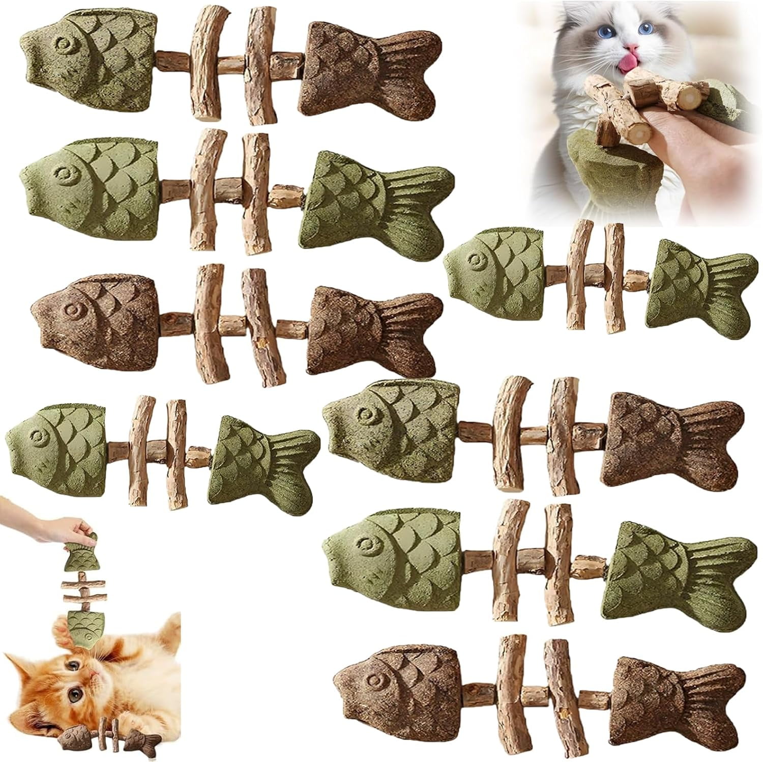 4/8Pcs Natural Fishbone Cat Dental Toy, Enriched with Catnip ...