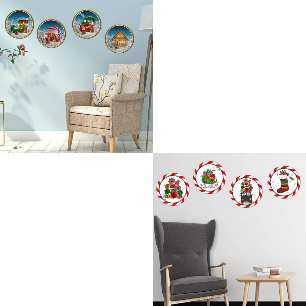 4/8Pcs Self-Adhesive Round Wall Decals Stickers Xmas Window Stickers ...
