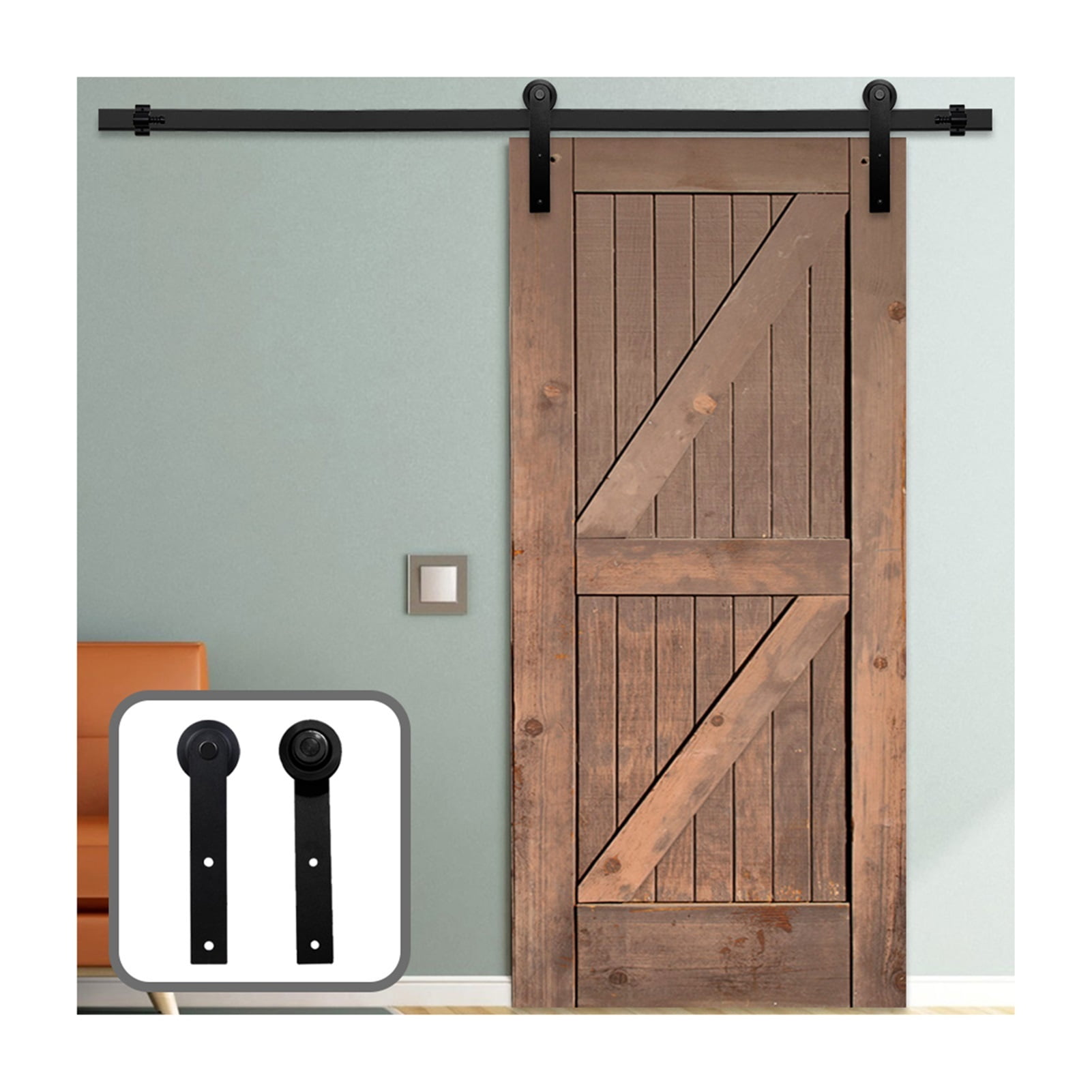 4-9.6FT Sliding Barn Door Hardware Kit Top Mounted Hanger Track Black ...