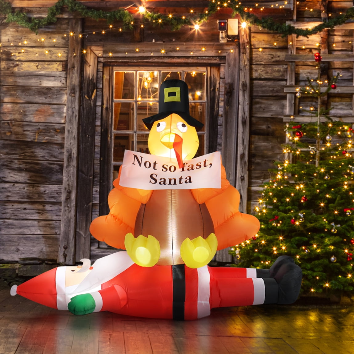 Turkey Sitting On Santa Claus Inflatable