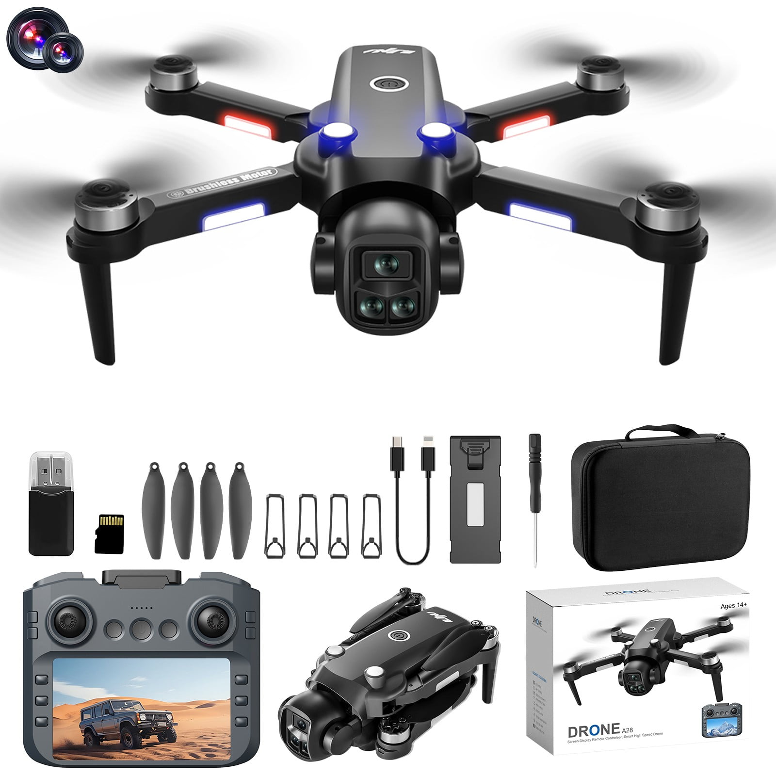 4.9-inch Screen Remote Drone, 1080P HD Camera with Brushless Motors & 2 ...