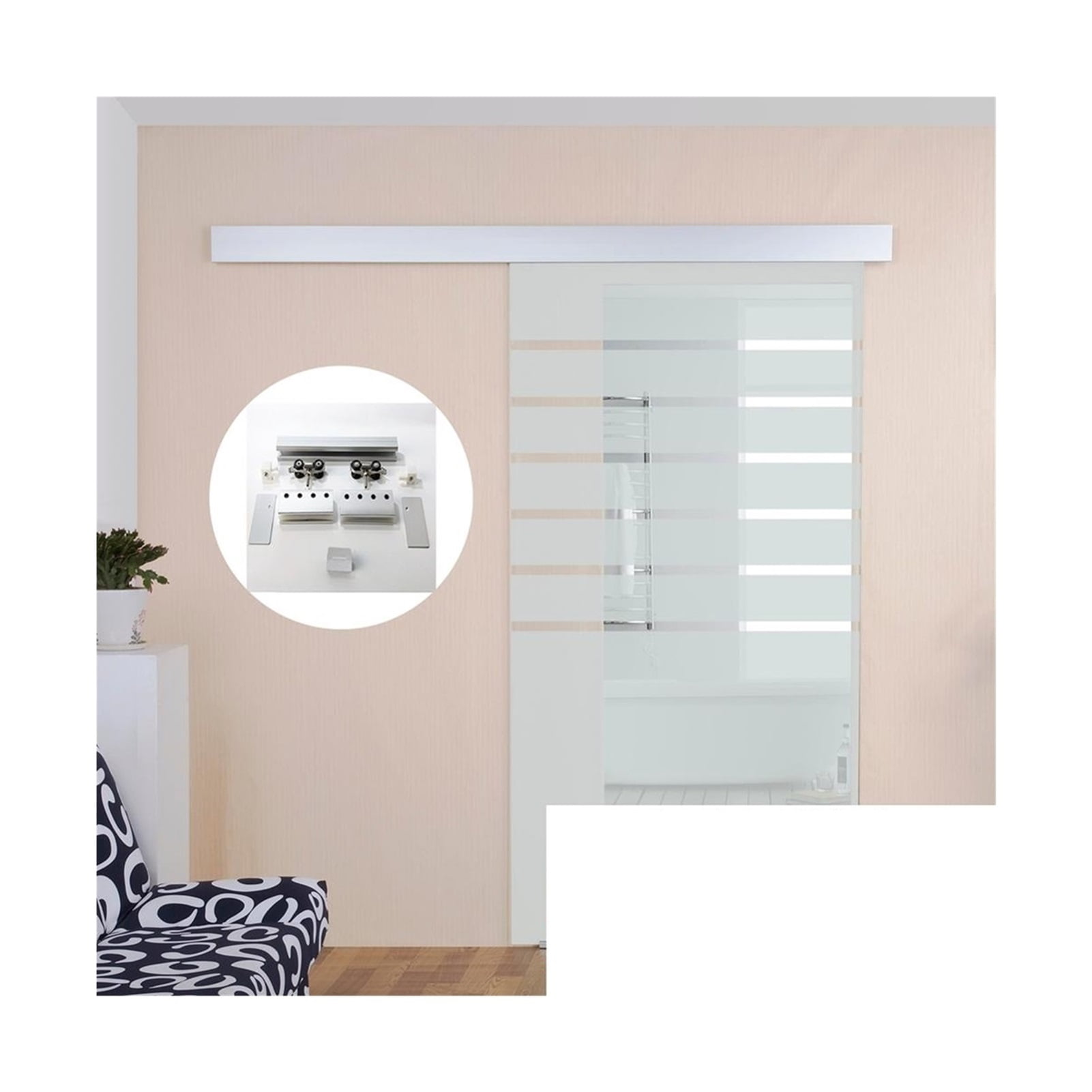 4.9FT/6FT/6.6FT Aluminium Alloy Frameless Brushed Glass Shower Sliding ...