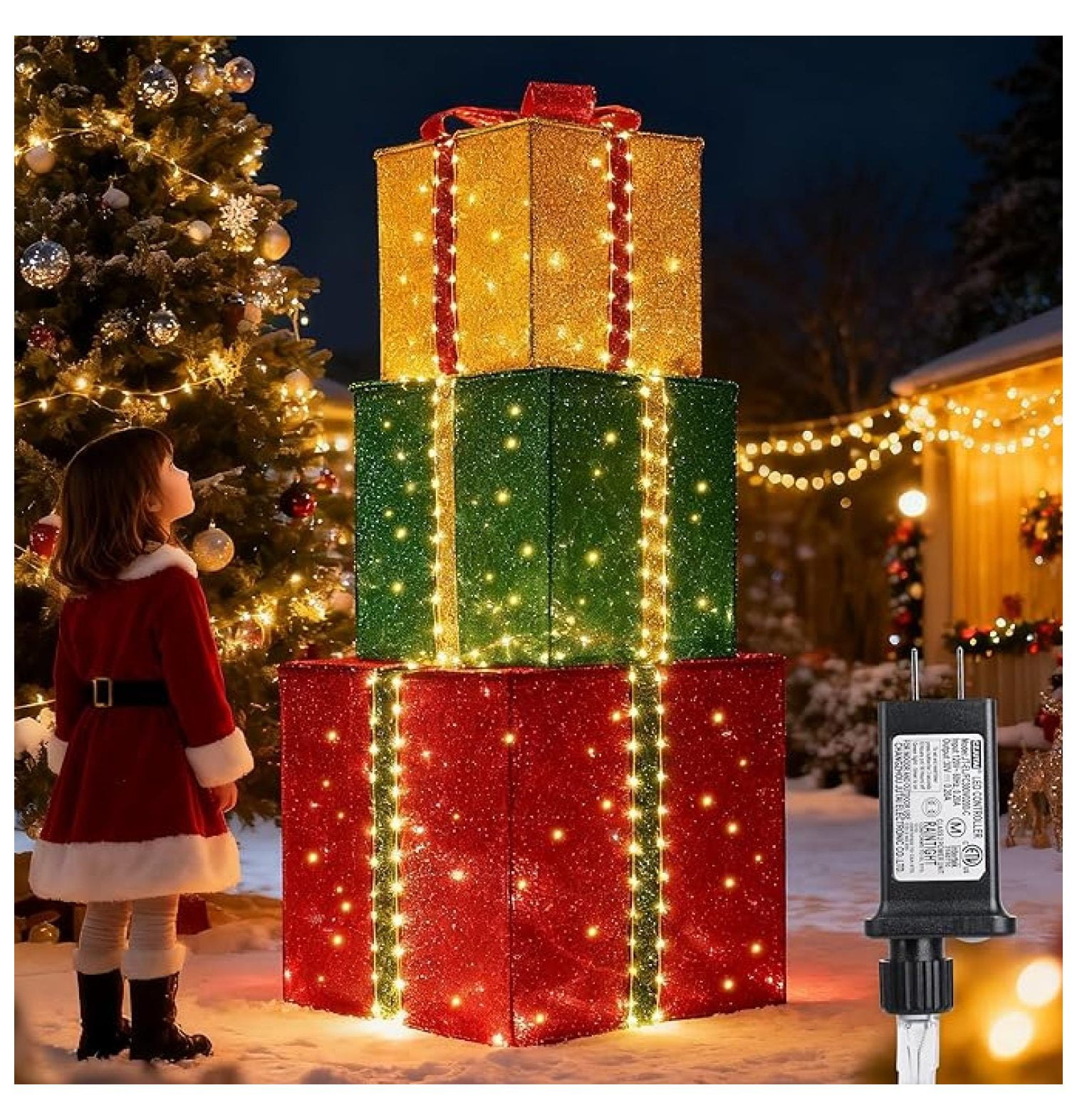 4.9FT Set of 3 Large Christmas Lighted Gift Boxes - 131 LEDs Pre Lit ...