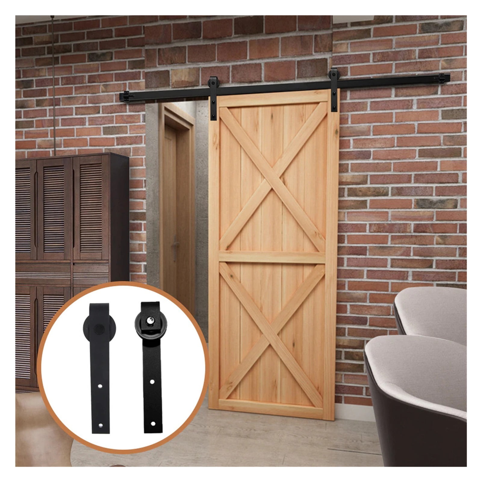 4-9FT Sliding Barn Wooden Door Hardware Hanging Rail Rustic Black Cabinet ,Easy to Install ...
