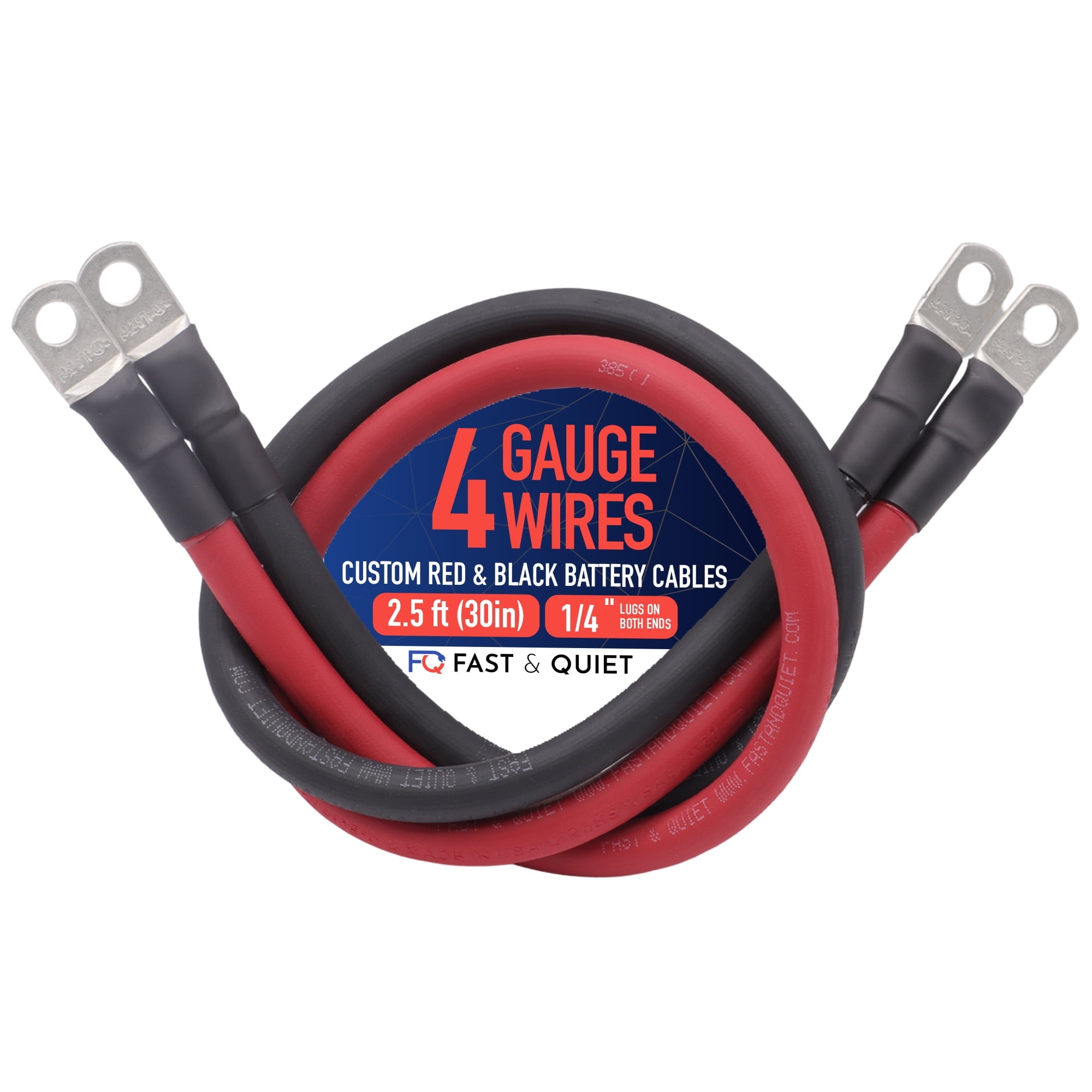 4 AWG Battery Cables with Terminals, Positive and Negative Wires Pure ...