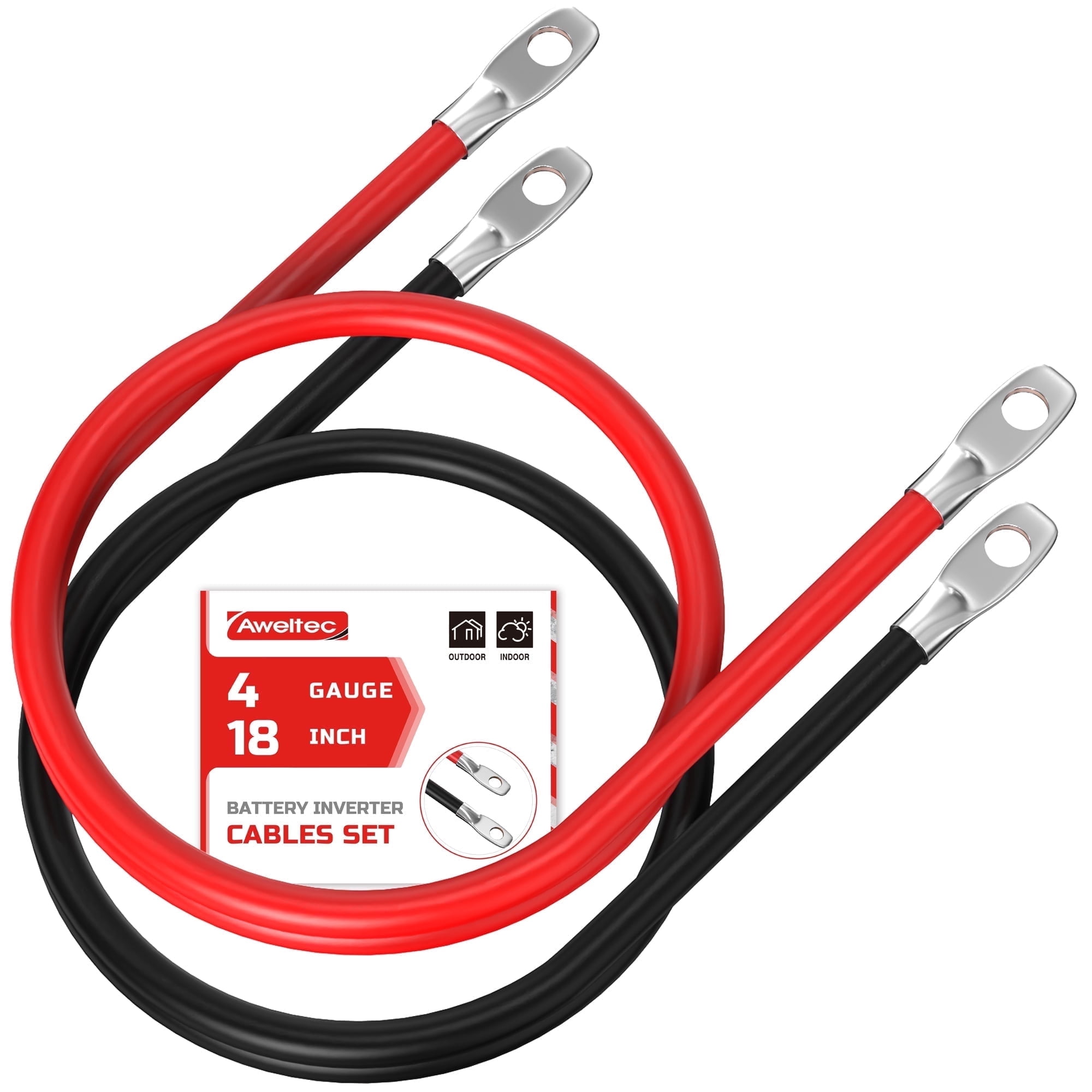 AWELTEC 4 AWG Battery Inverter Cables, 4 AWG 18 inch Pure Copper ...