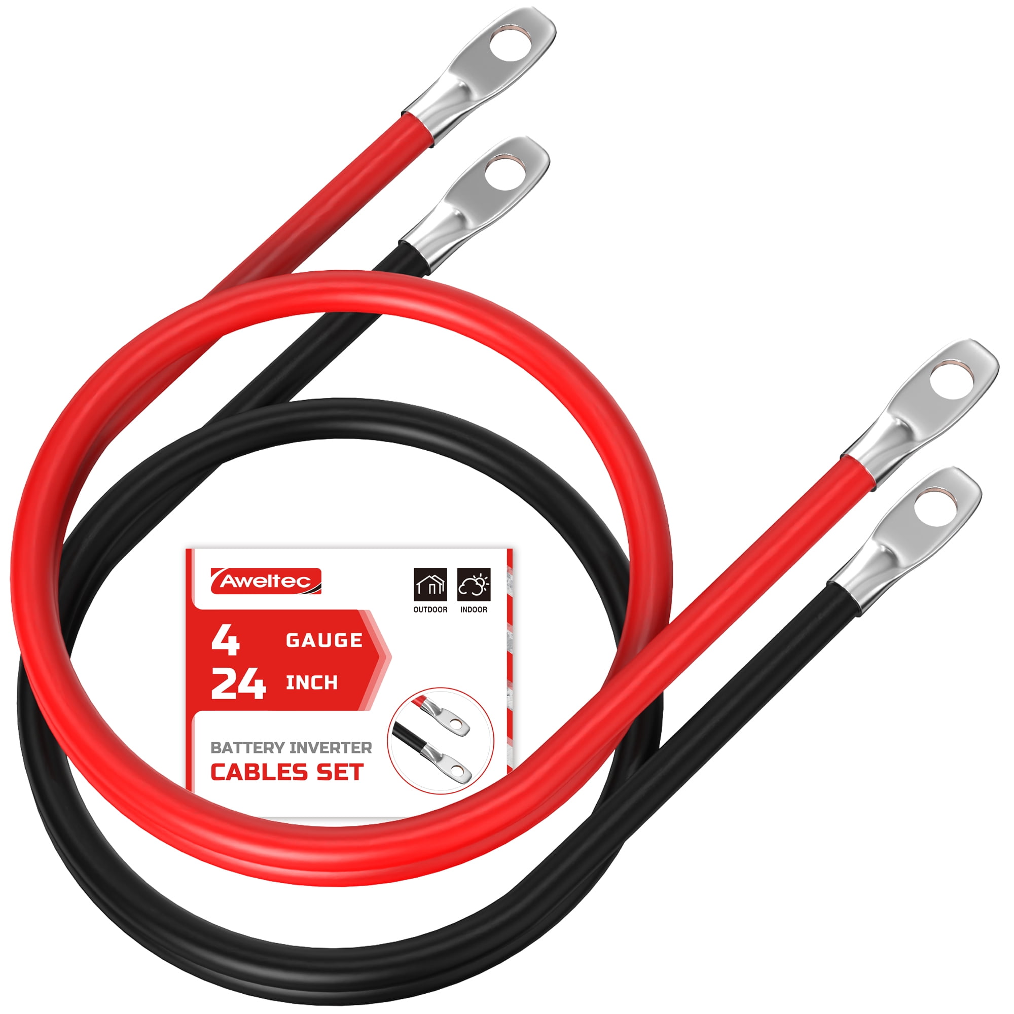 AWELTEC 4 AWG 24 Inch Automotive Battery Inverter Cables with 3/8" Tabs ...