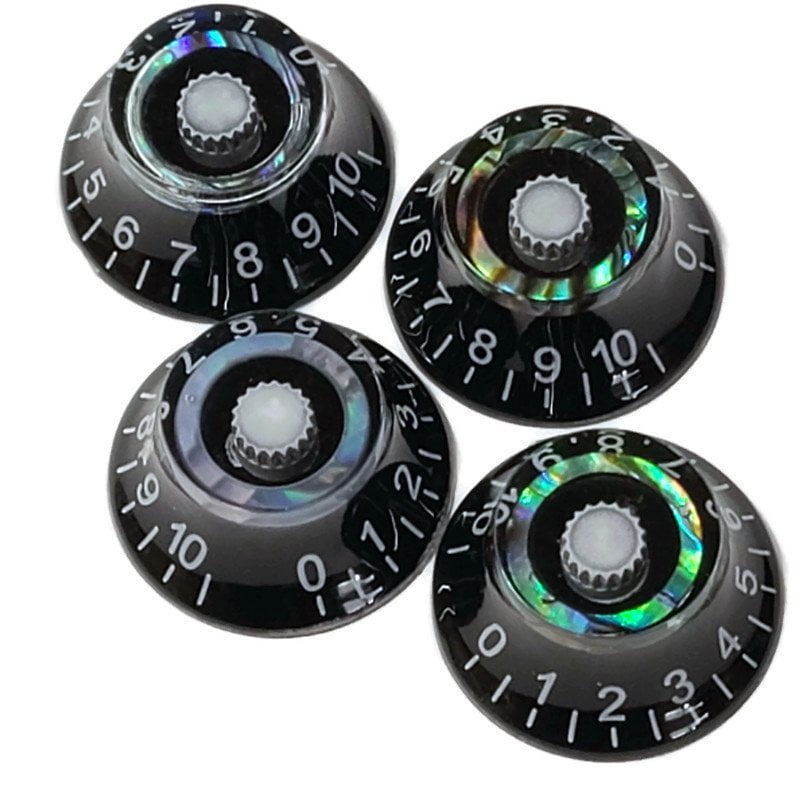 4 Abalone Ring Black Les Paul Custom Control Speed Dial Knobs Top Hat ...