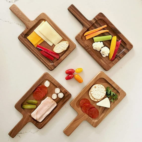 4 Acacia Wood Individual Paddle Serving Trays, Perfect for Serving ...