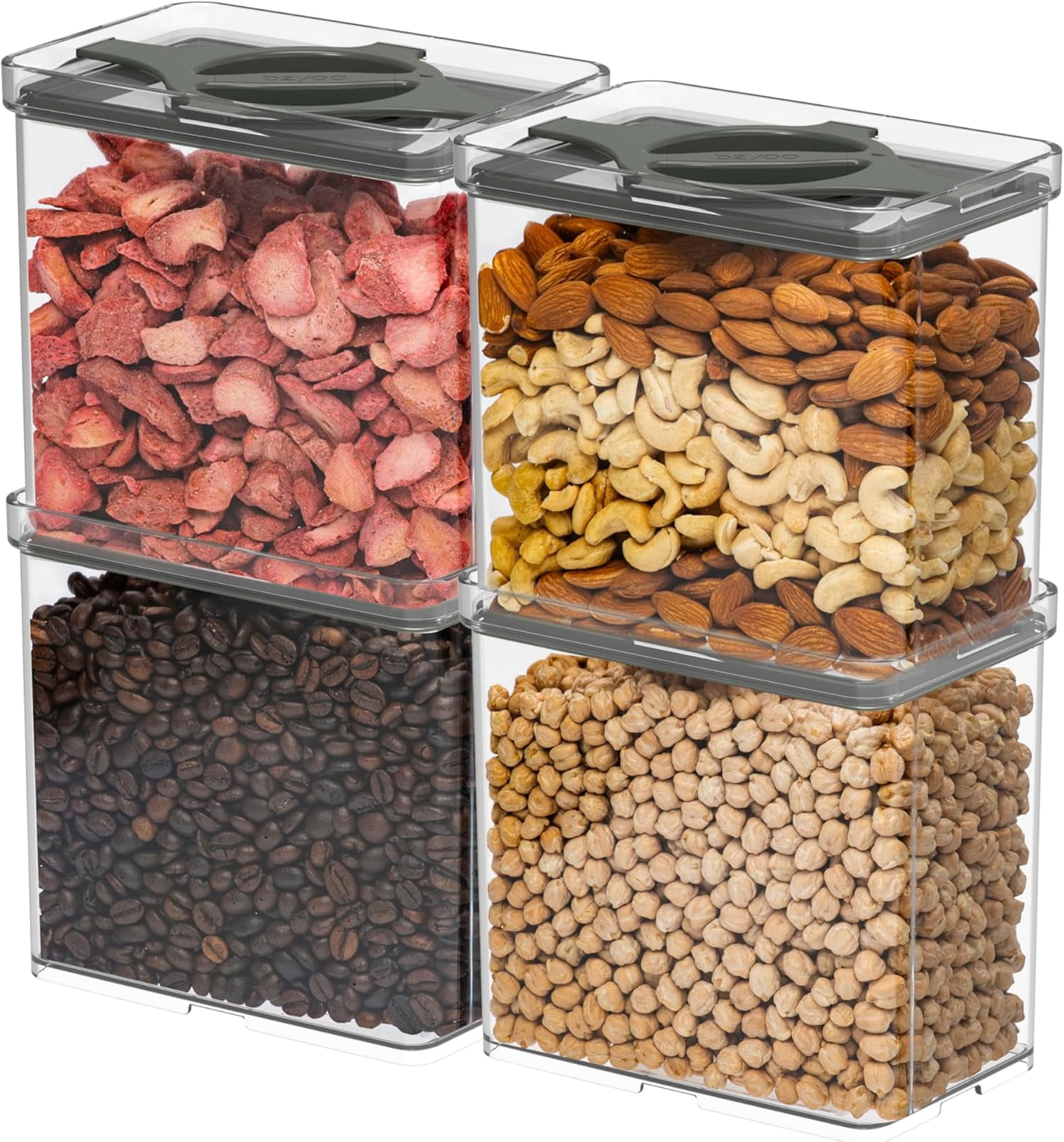 4- Airtight Pantry Containers, 1.9 QT / 1.8 L Clear Storage Jars with ...
