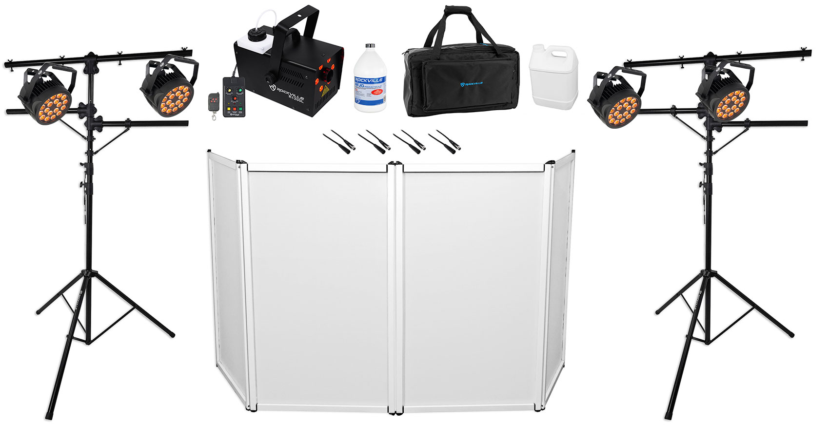 4) American DJ 18P HEX IP Outdoor LED DMX Par Lights+Facade+Stands ...