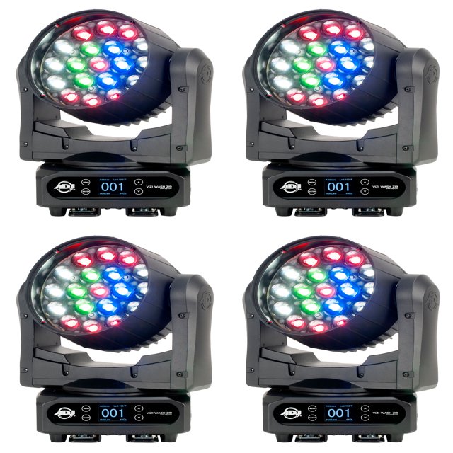 (4) American DJ ADJ VIZI WASH Z19 380 Watt RGBW LED DMX Moving Head ...