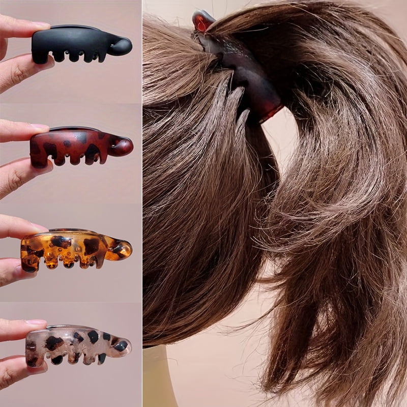 4 Anti-Slip Banana Hair Clips for Women - Retro Oval Leopard Print Hair ...