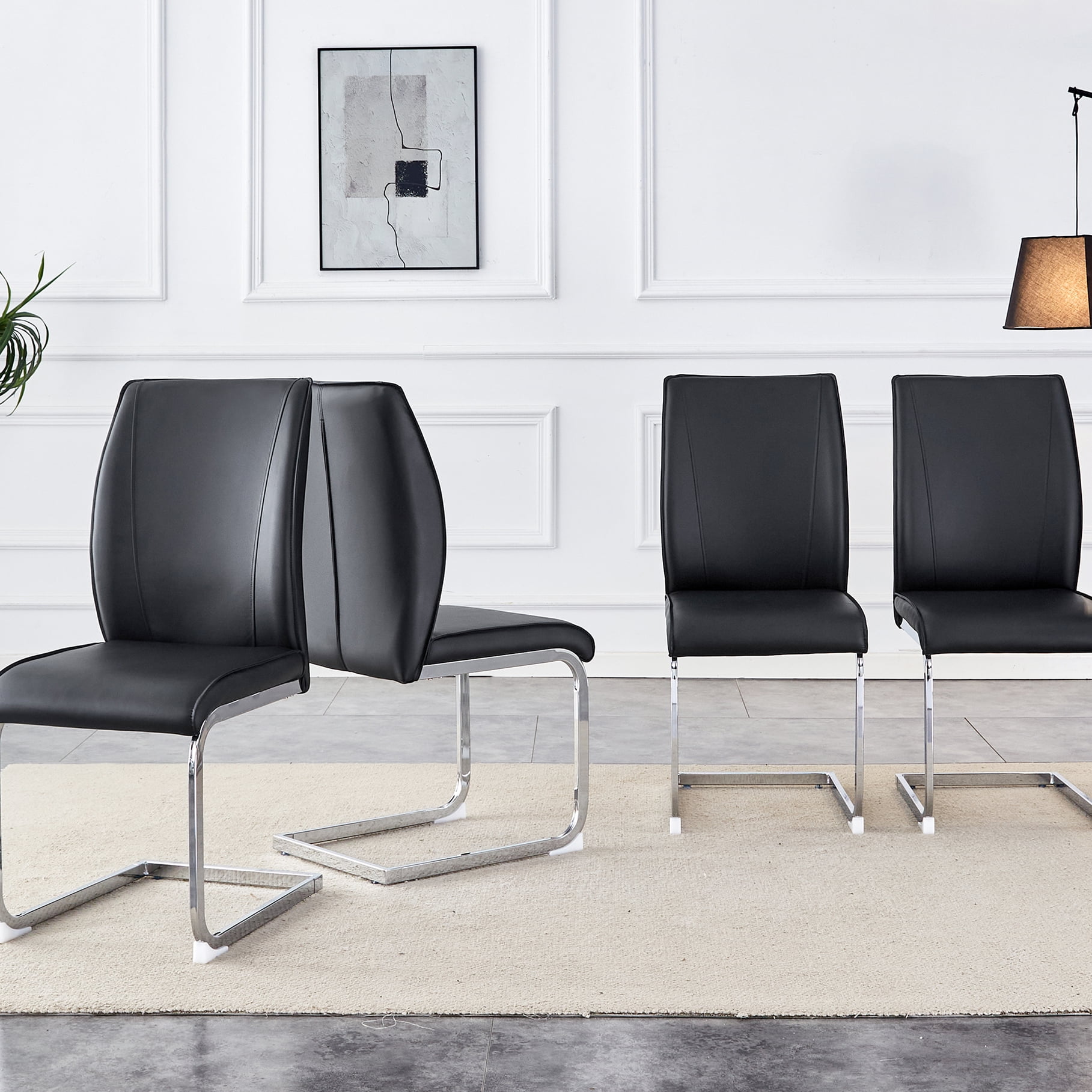 4 Arch Chair , Black Pu Material, Silver Metal Legs, Not Prone To ...