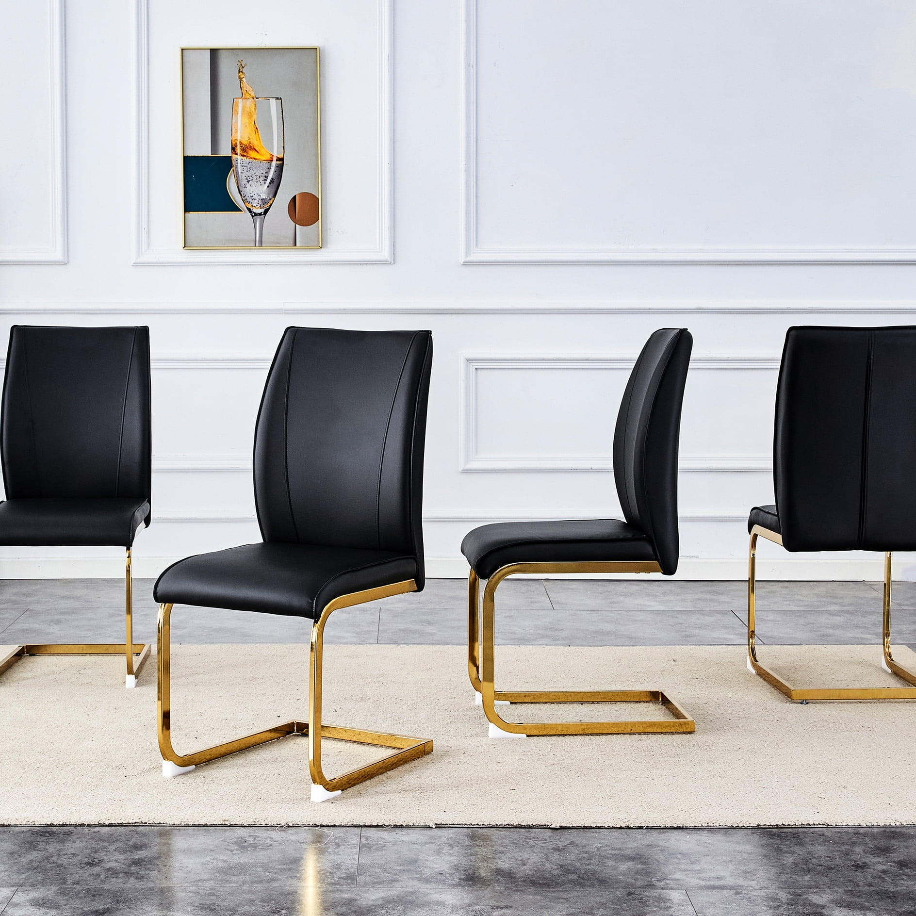 4 Arch Chair - Pu, Wear- And Not Easily Deformed 4 Black Pu Chairs With ...