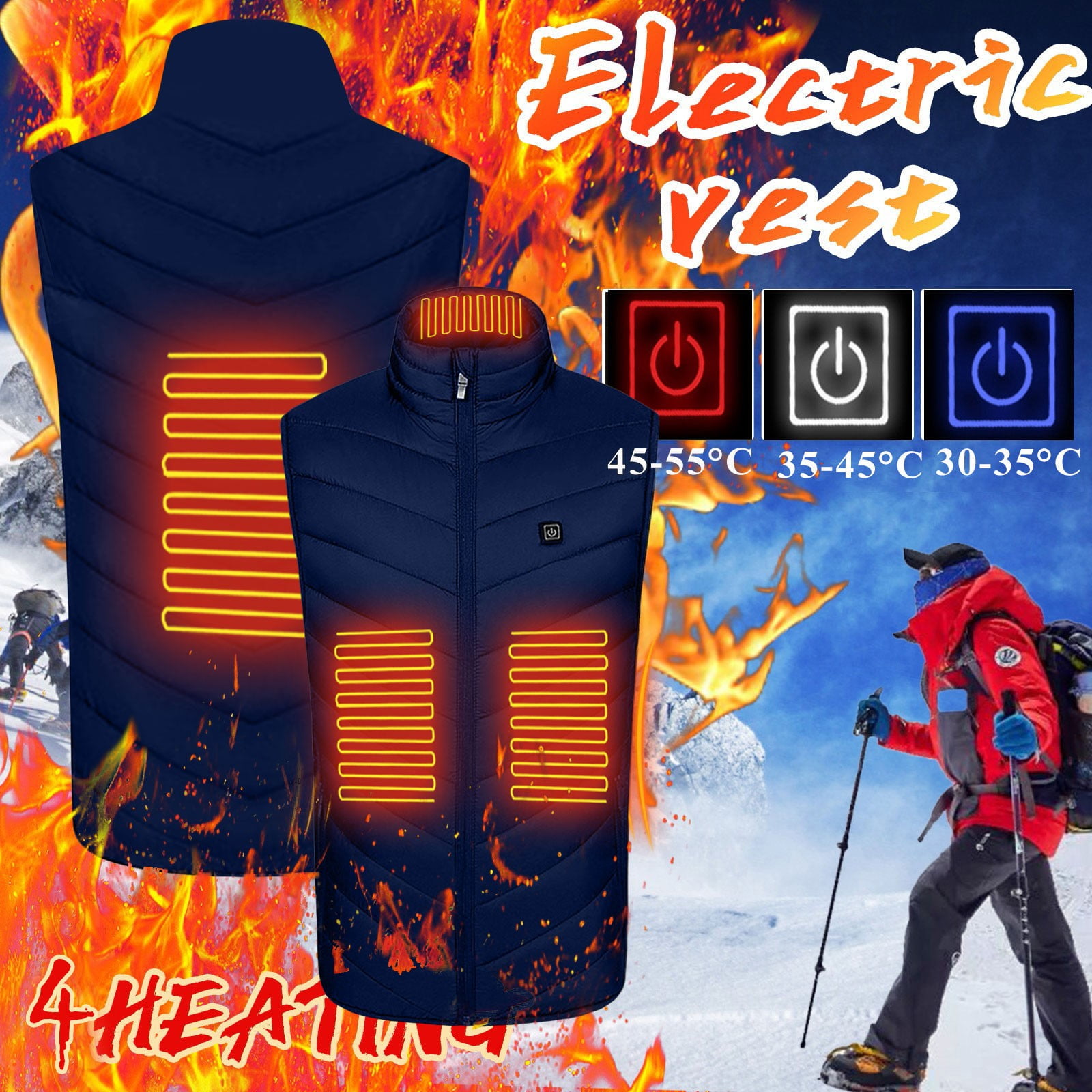 4 Area Heating Vest Unisex Outdoor Warm Clothing Heated for Riding ...