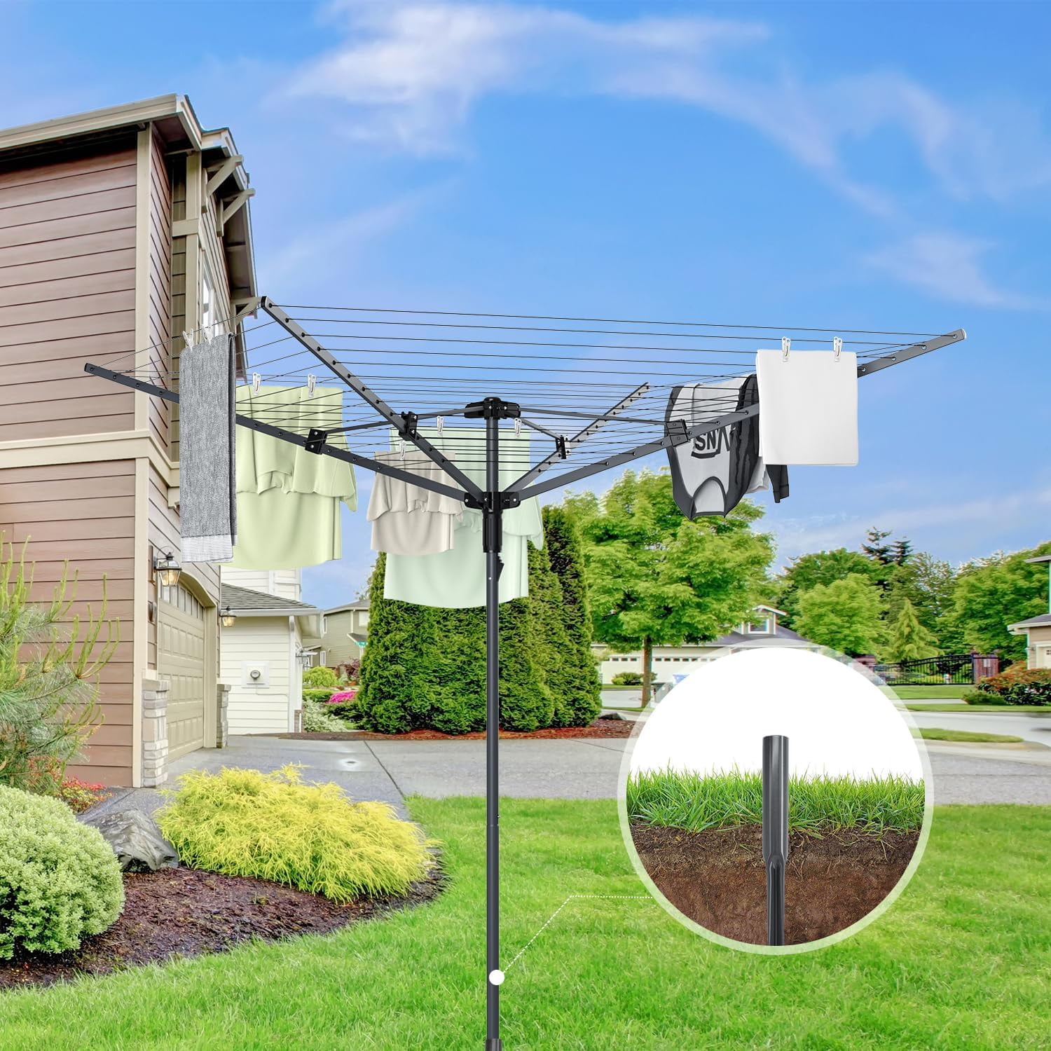 4-Arm Outdoor Clothes Drying Rack with 165 Ft Space Smart Deal Rotary ...