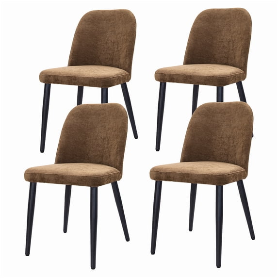 4 Armless Fabric Dining Chairs Dark Brown, Sturdy Metal Leg Kitchen ...