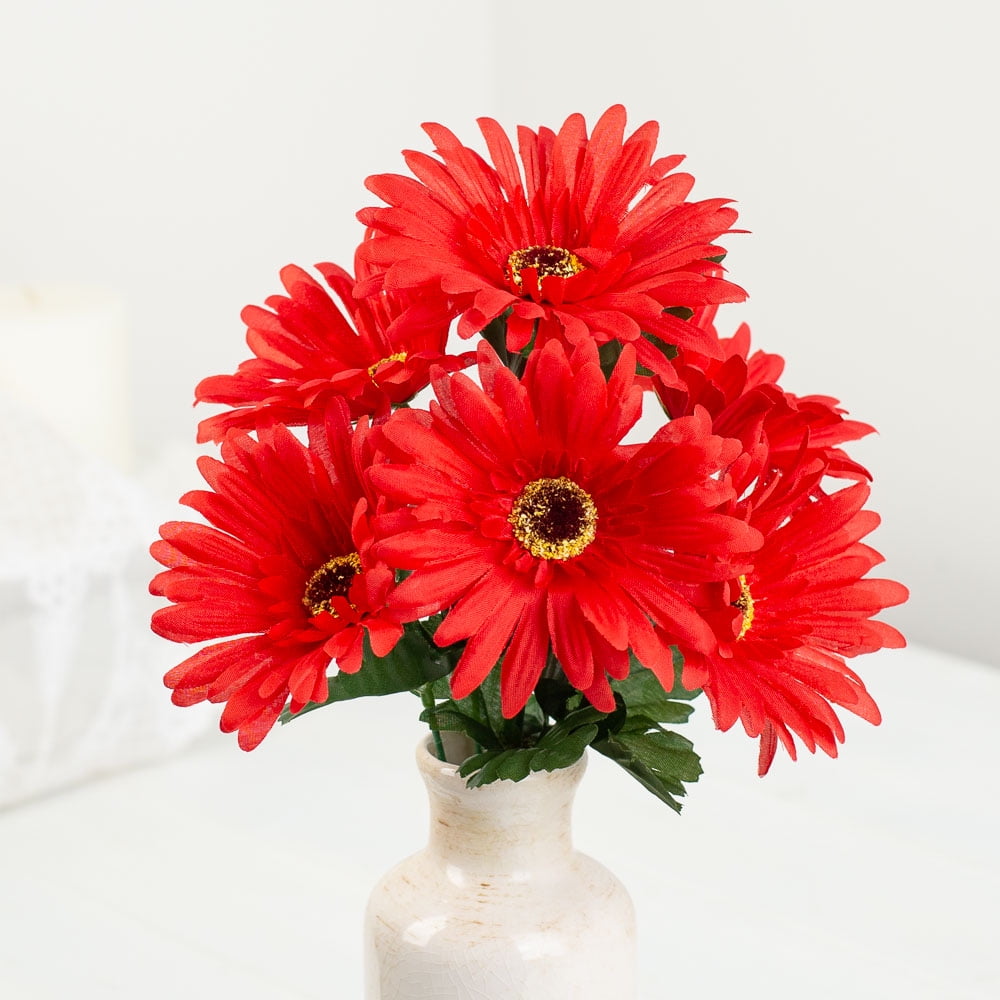 4 Artificial Red Daisy Bushes - Bring the Beauty of Nature Indoors, All ...