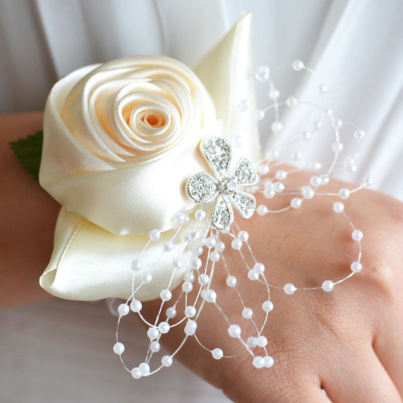 4" Artificial Silk Wrist Flower with Peal, Bridal Bridesmaid Wrist ...