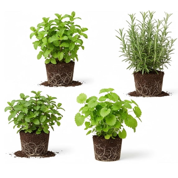 4 Assorted Herbs Plants, Mixed Herb Plants, Basil, Rosemary, Mint ...