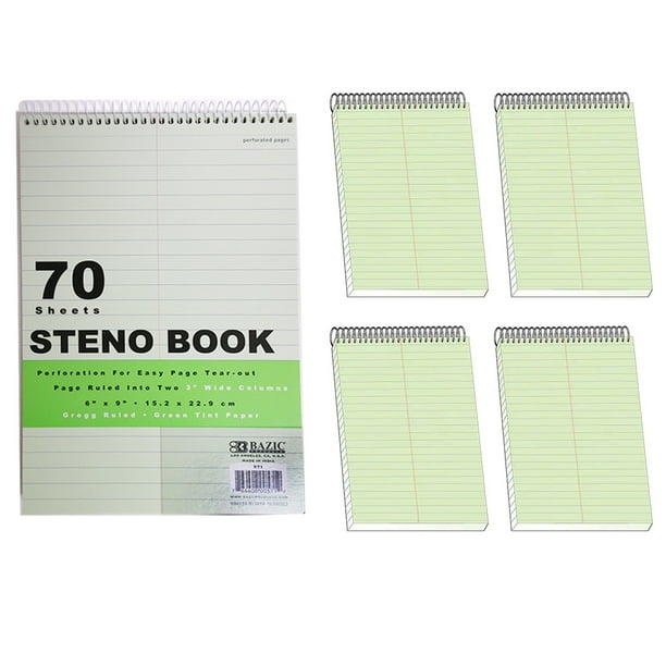 4 BAZIC Steno Notebook 6" X 9" Green Tint Gregg Ruled Office Notepad ...