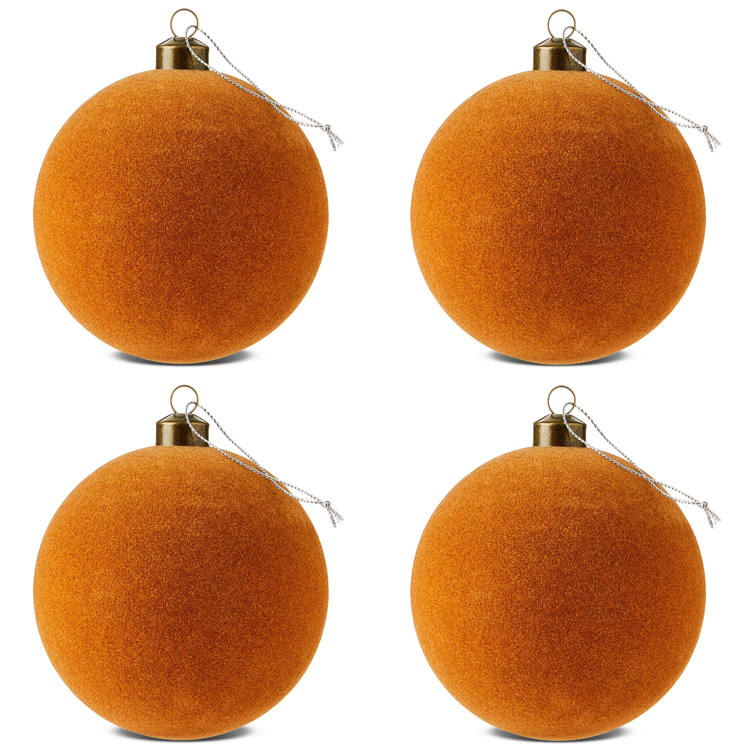 4 Count Brown Flocked Ball Christmas Ornaments, 4.5", by Holiday Time ...