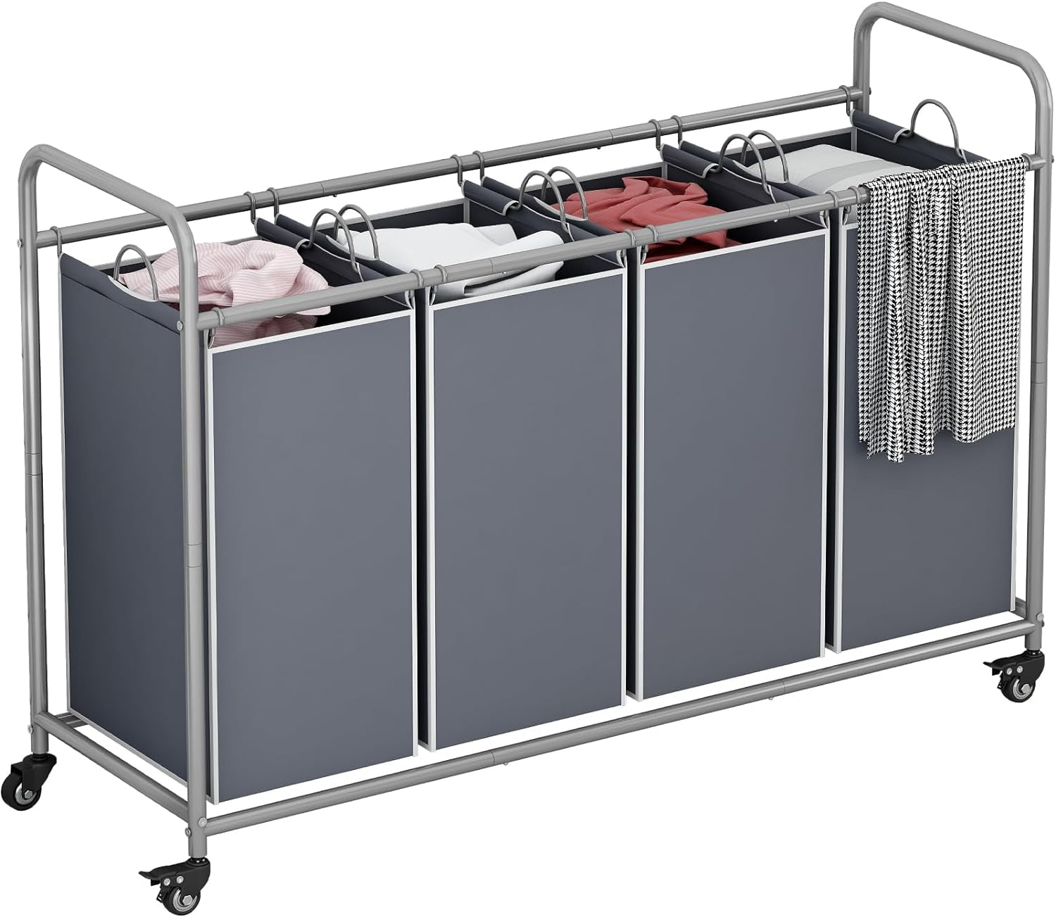 4 Bag Laundry Basket Sorter Laundry Hamper Cart with Heavy Duty Rolling ...