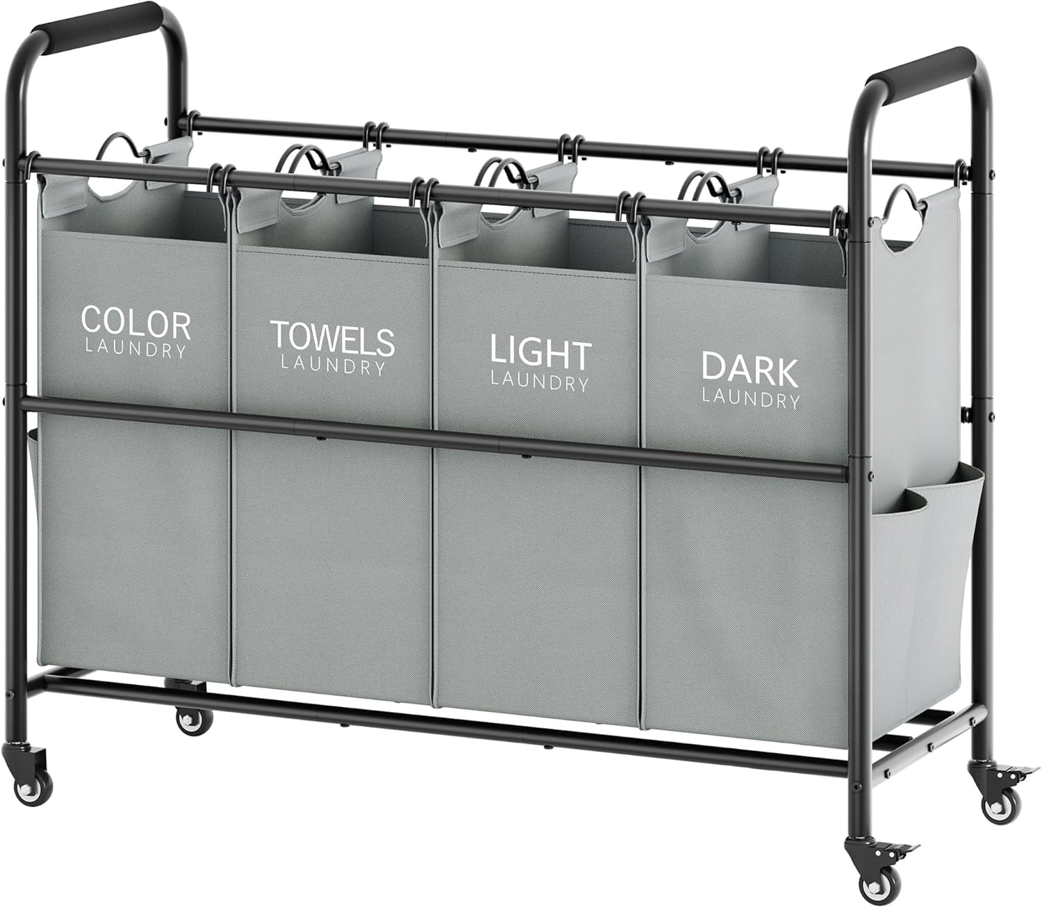 4 Bag Laundry Sorter Cart, 4 Section Laundry Hamper Sorter with Heavy ...