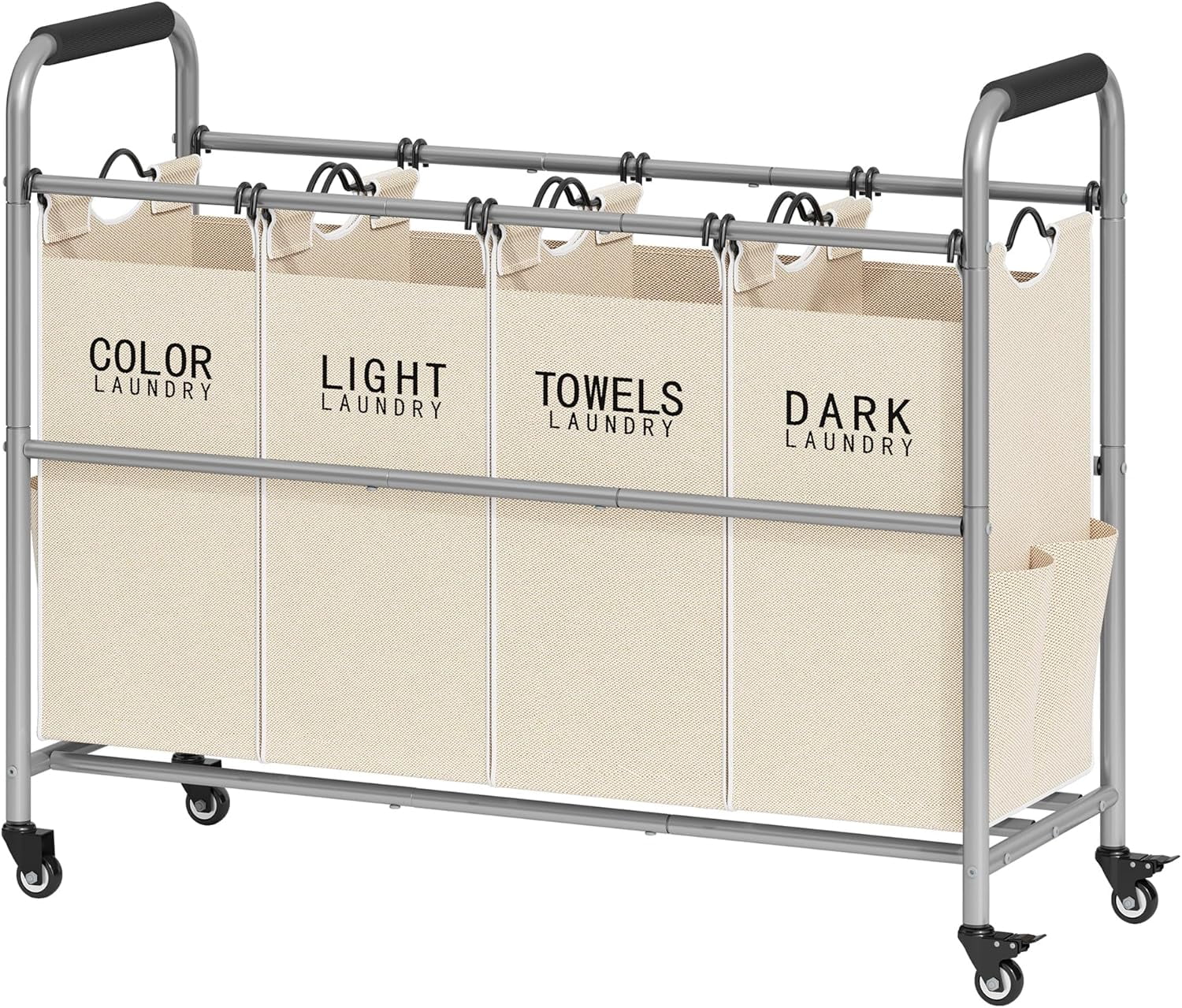 4 Bag Laundry Sorter Cart, 4 Section Laundry Hamper Sorter with Heavy ...