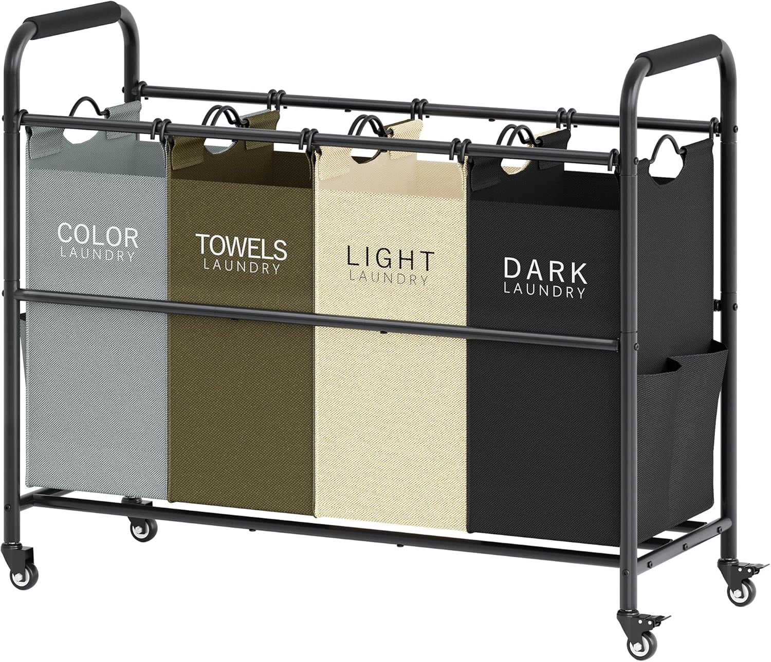 4 Bag Laundry Sorter Cart, 4 Section Laundry Hamper Sorter with ...