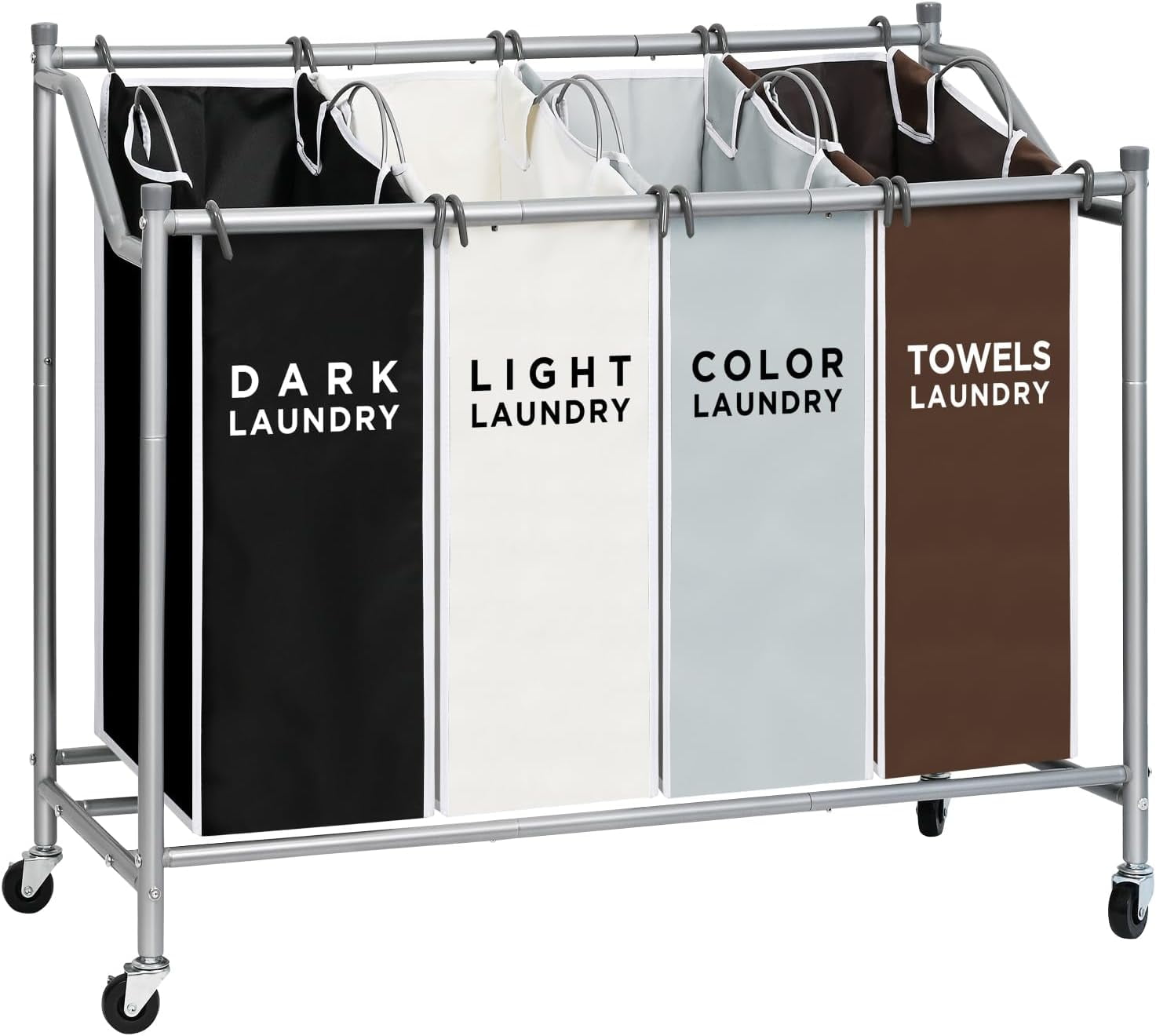 4 Bag Laundry Sorter Cart, Laundry Hamper Sorter Basket with Heavy Duty ...