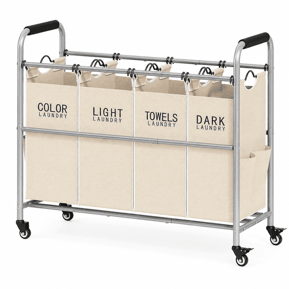 4-Bag Laundry Sorter Cart with Removable Oxford Bags, Rolling 4-Section ...