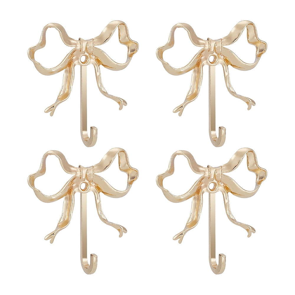 4 Bags Alloy Hook Hangers with Screw and Plug Bowknot Golden 65x66x17mm ...