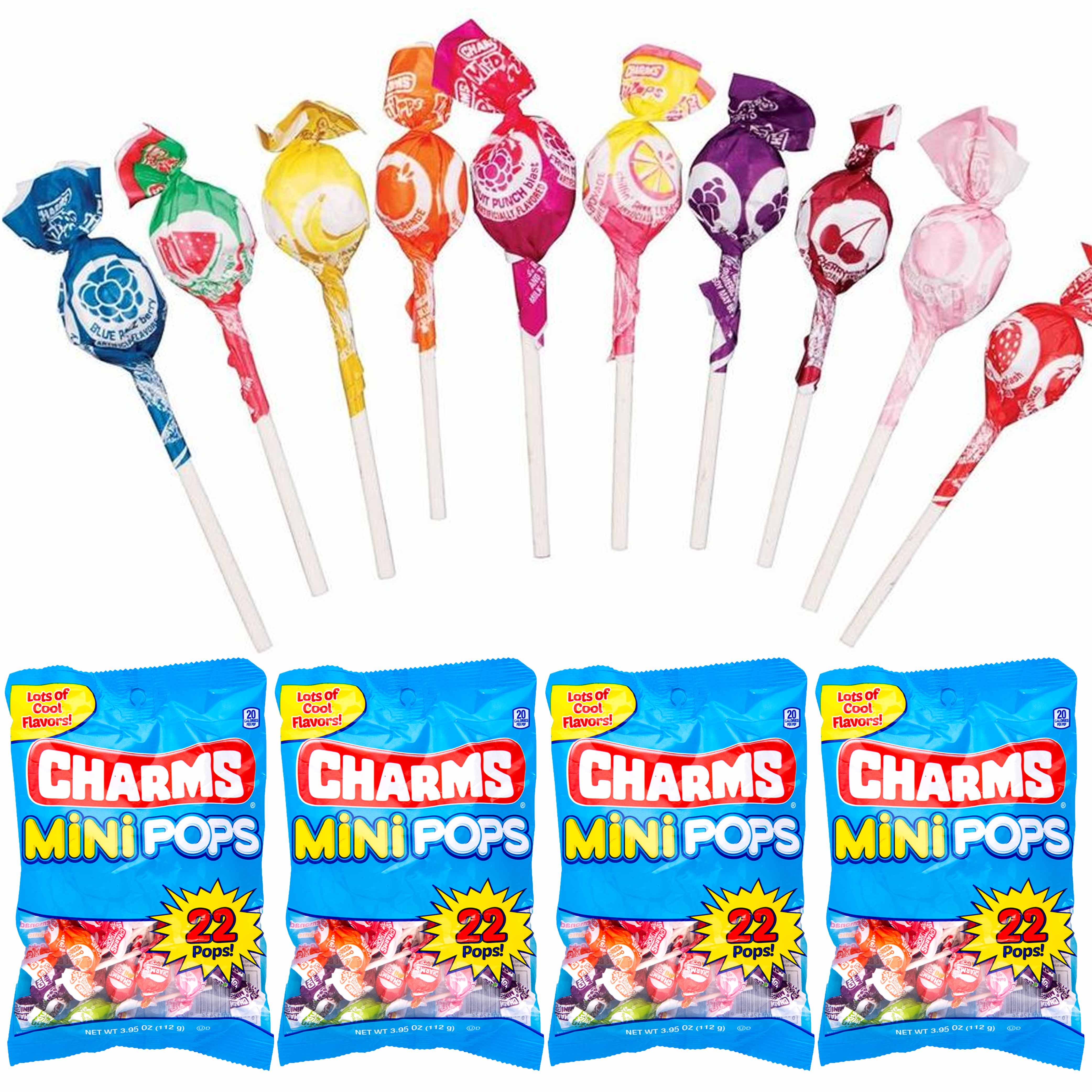 4 Bags Charms Mini Pops Fruit Flavor Lollipops Colorful Sucker Party ...