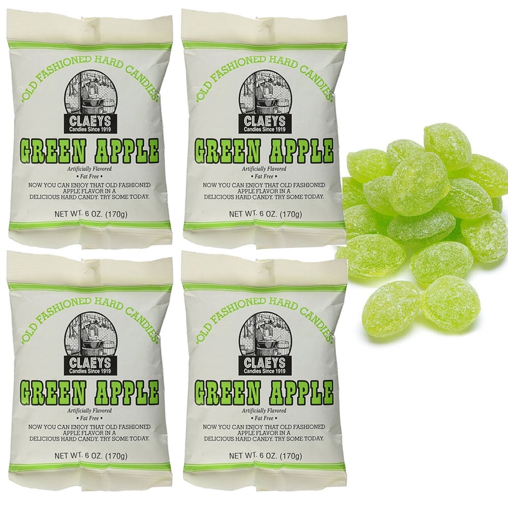 4 Bags Claeys Green Apple Hard Candy Fat Free Sugar Sanded Drops Treats ...