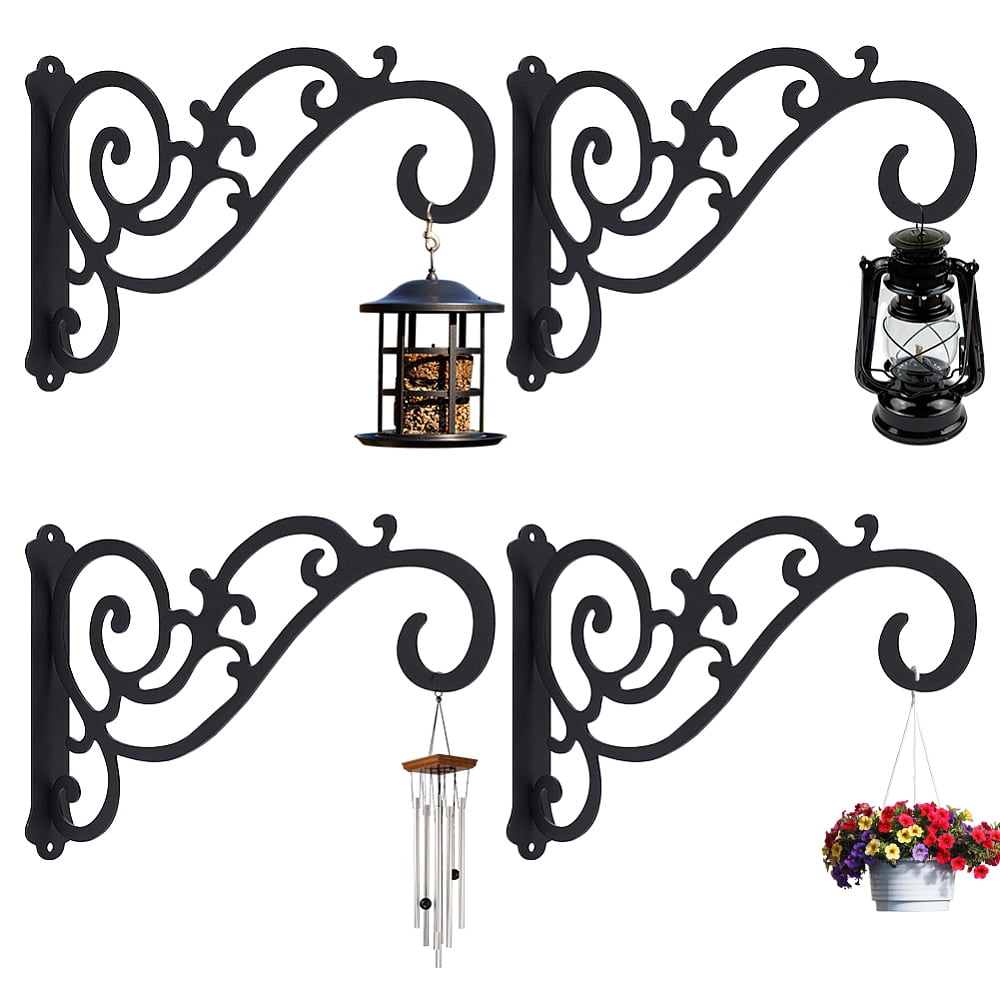 4 Bags Iron Wall Hanging Flower Plant Holders Black 246x158x30mm ...