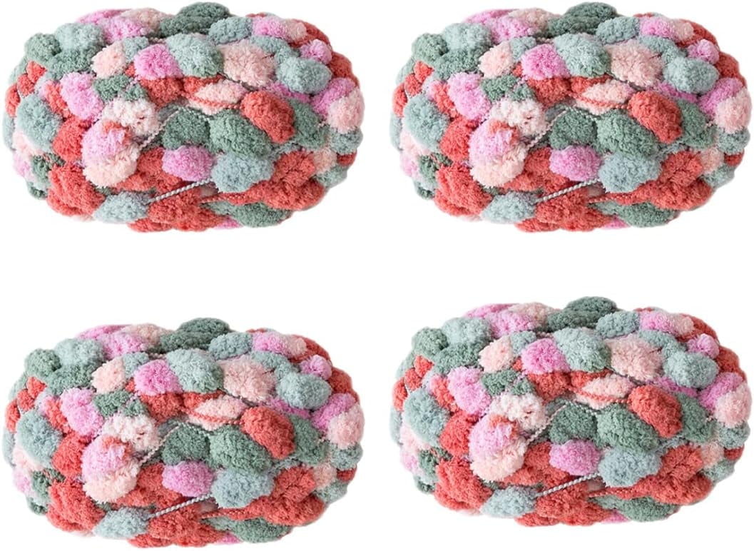 4 Balls Pomp-A-Doodle Yarn,100% Polyester Jelly Bean POM-POM Ball Yarn ...