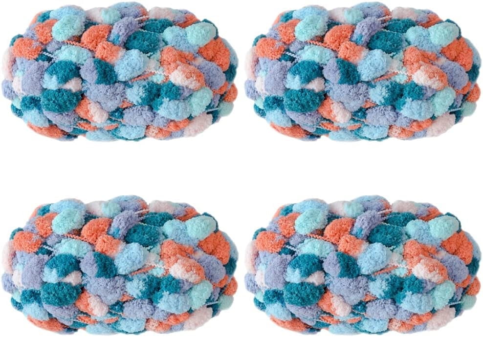4 Balls Pomp-A-Doodle Yarn,100% Polyester Jelly Bean POM-POM Ball Yarn ...