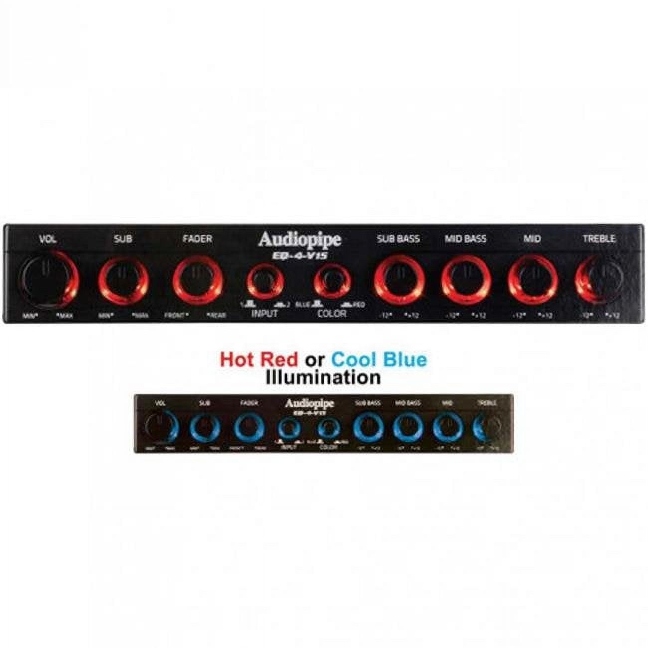 4 Band Graphic Equalizer 15 Volt Line Driver Half DIN Chassis Blue Red Backlight Audiopipe EQ-4 ...