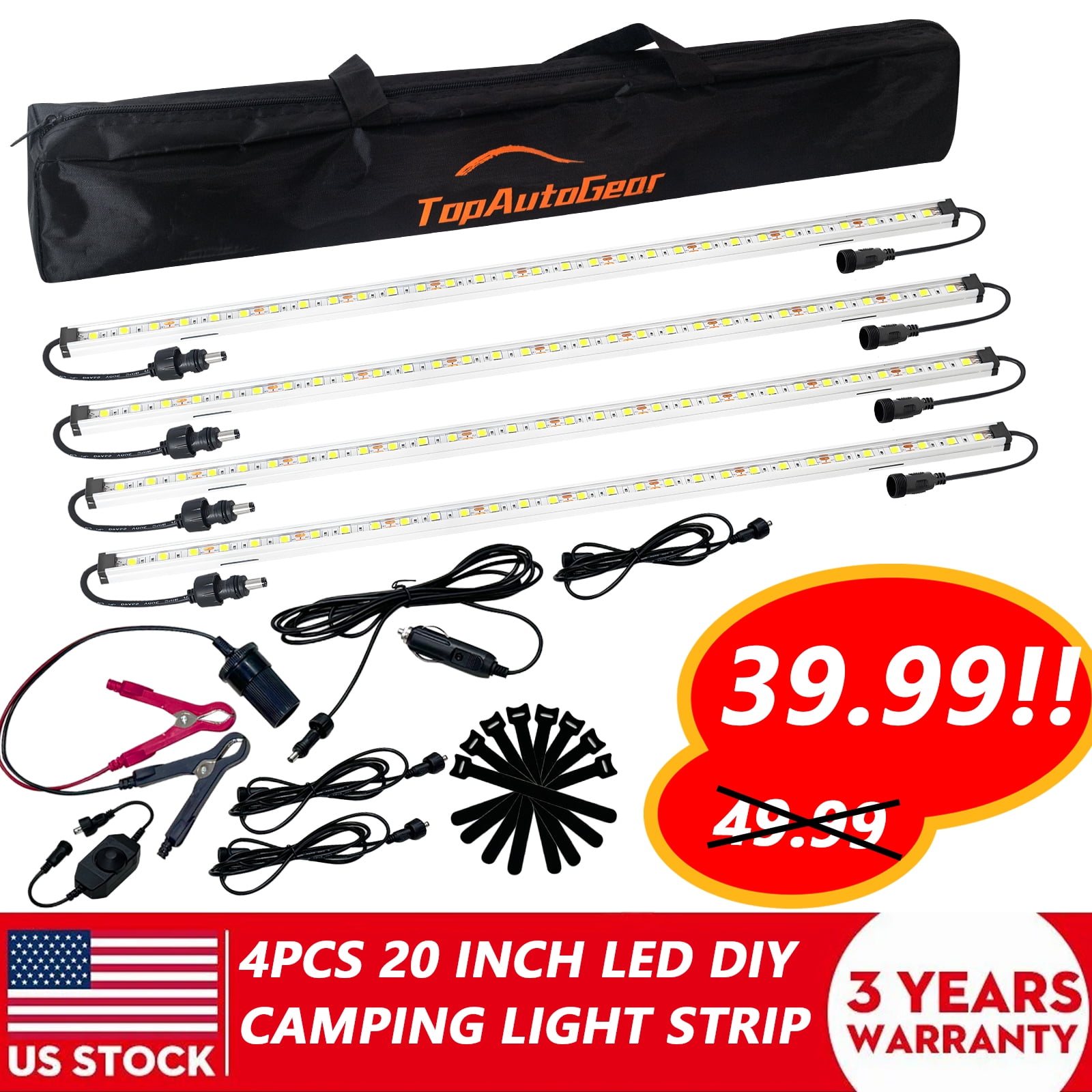 4-Bar LED Lights Kit Camping Light Bar 12V Shop Light Camping Gear ...