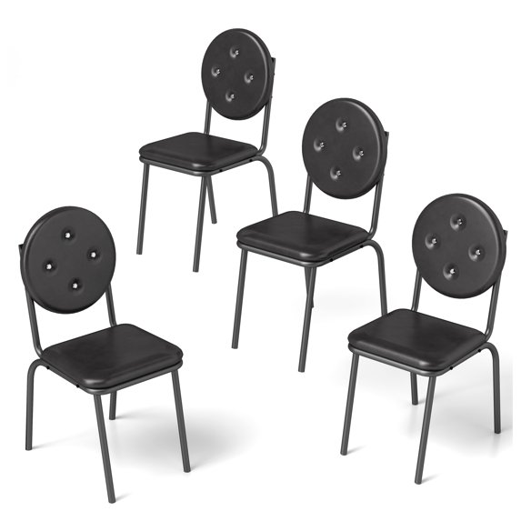 4 Bar Stools Faux Leather, Kitchen Dining Chairs Metal Legs, Waterproof ...