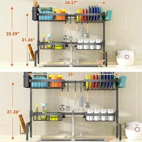 4 Baskets Over The Sink Dish Drying Rack, Extendable Large Capacity ...