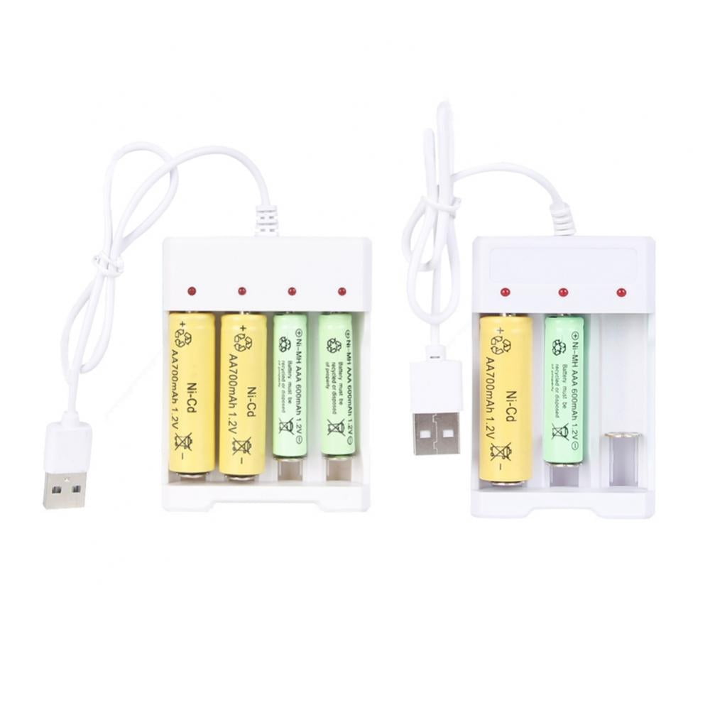 4 Bay AA/AAA Battery Charger, USB High-Speed Charging, Independent Slot ...