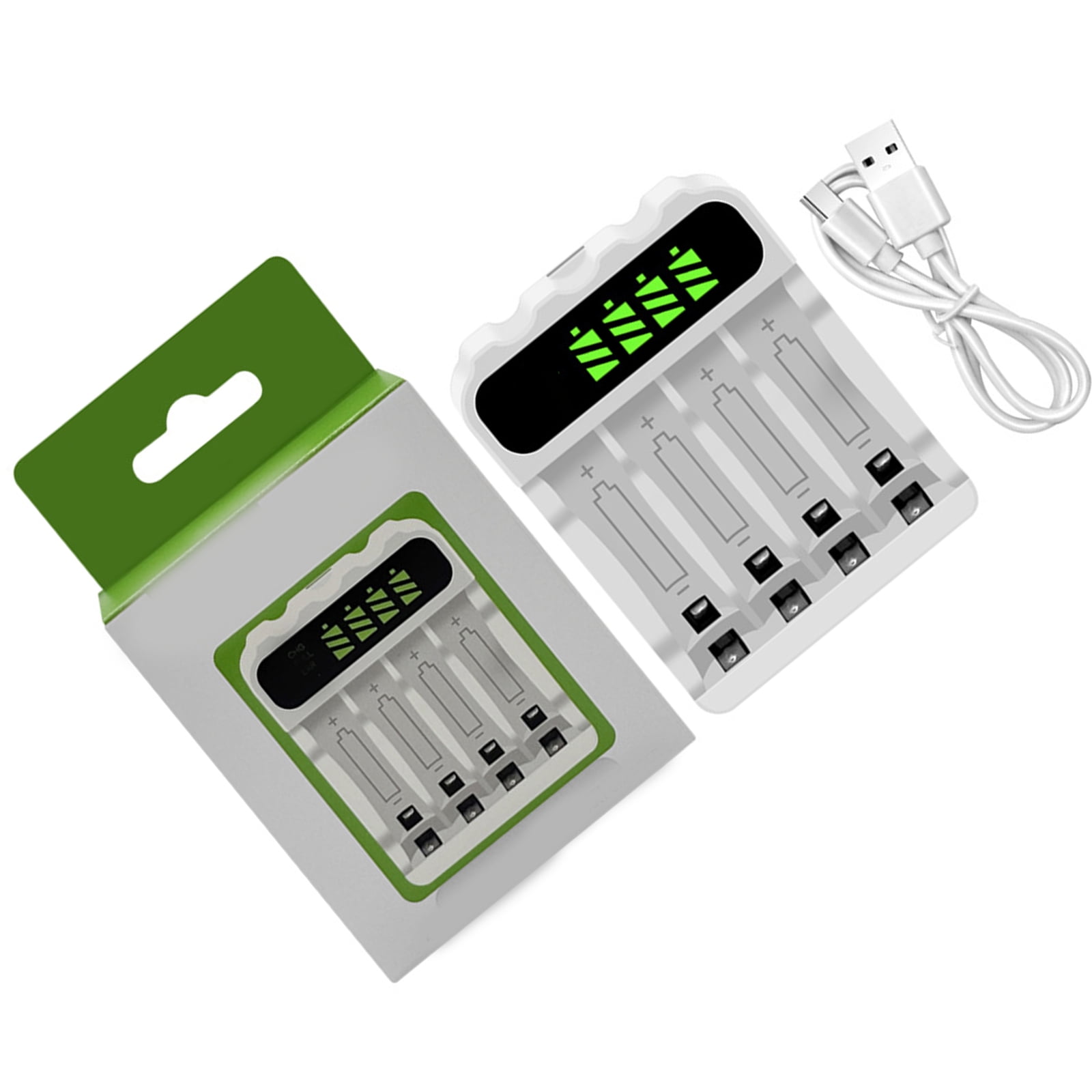4-Bay Fast Chargers USBC Input LCD Screen for NiMH AA and 3A 1800mA ...