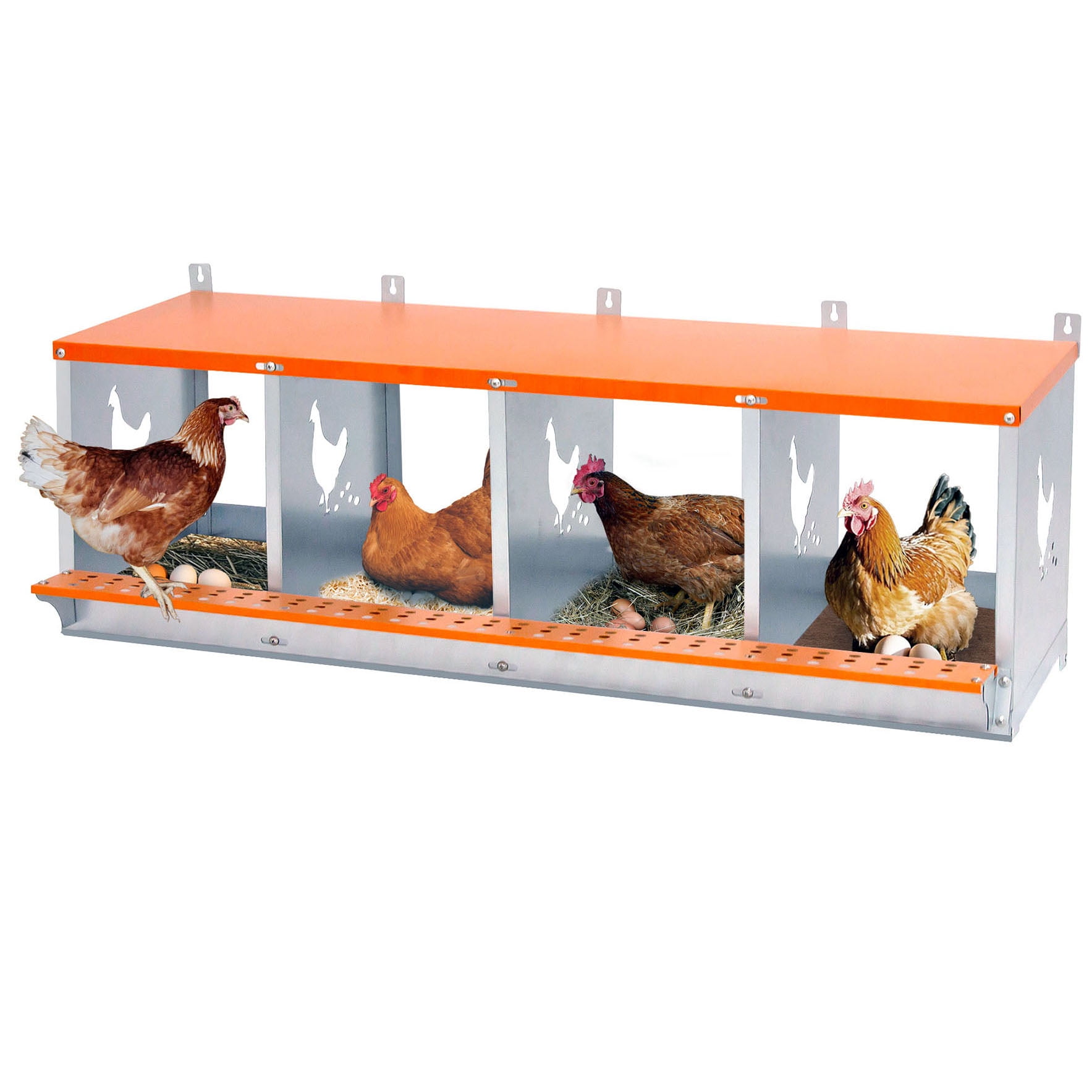 4-Bay Heavy-Duty Galvanized Steel Nest Box In Orange With Compartments ...