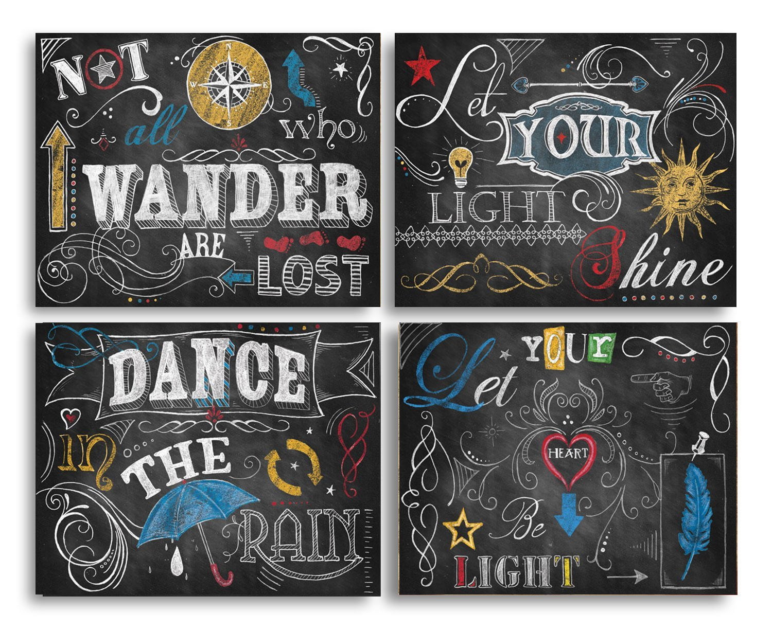 4 Beautiful, Fun Inspirational Chalkboard Style Messages; Four 14X11 ...